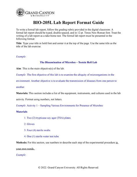 BIO 205L RS Lab Report Format Guide Online Tradonline BIO 205L Lab