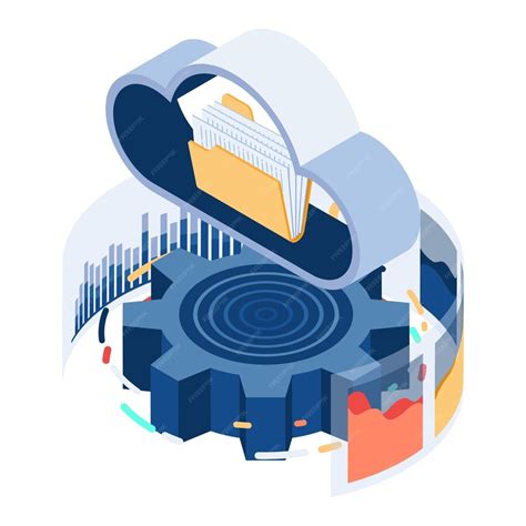 Premium Vector Flat 3d Isometric Cloud And Folder With Data Analytics Cloud Computing And Data