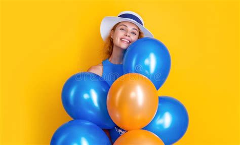 Photo Of Dreamy Woman With Balloons At Summer Birthday Woman With