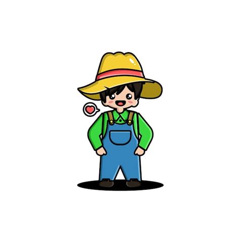 귀여운 농부 마스코트 캐릭터 프리미엄 벡터