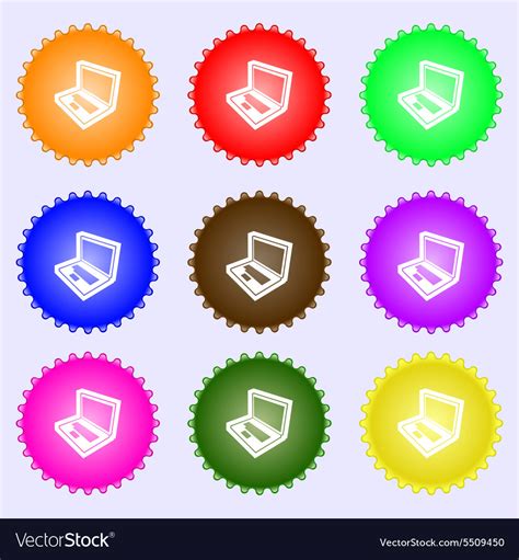 Laptop Icon Sign A Set Nine Different Colored Vector Image