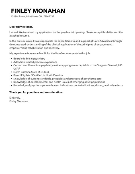 Psychiatrist Cover Letter Velvet Jobs