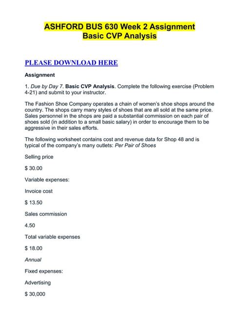 Ashford Bus 630 Week 2 Assignment Basic Cvp Analysis PDF