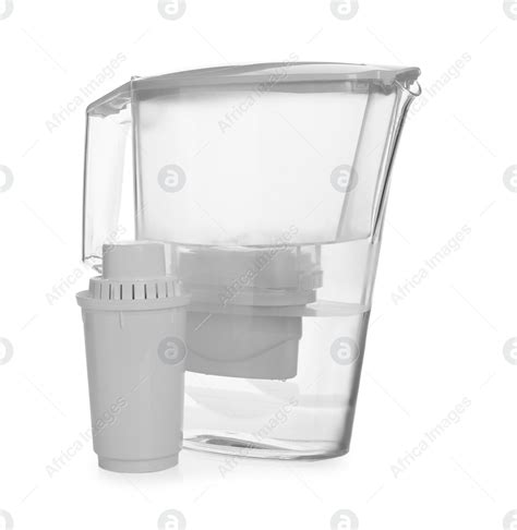 Water Filter Jug And Replacement Cartridge On White Background Stock