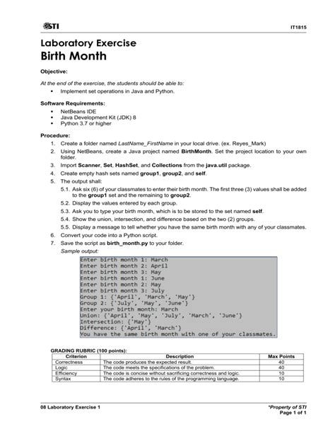Birth Month Set Operations Lab Exercise