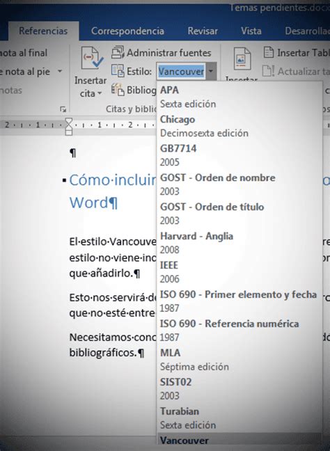 C Mo Incluir El Estilo Vancouver Bibword En Word Gu A