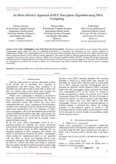 Pdf An More Effective Approach Of Ecc Encryption Algorithm Using Dna