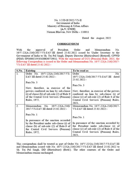 Corrigendum Tej Pal Singh Pdf Government Of India Government