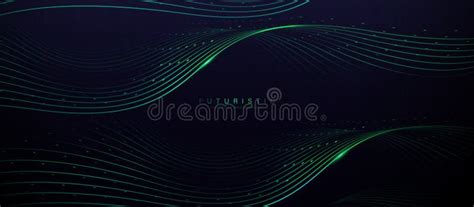 Abstract Background With Glowing Green Geometric Wavy Lines Futuristic Digital High Technology