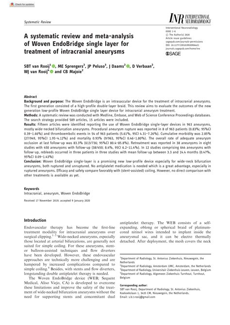 Pdf A Systematic Review And Meta Analysis Of Woven Endobridge Single Layer For Treatment Of