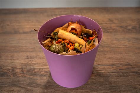 퇴비용 바이오 폐기물용 용기 생태 학적 문제 가비지 쓰레기통에 던져진 생물학적 유기적인 남은 음식 폐기물 분리 현대 가정에서 생태 라이프 스타일의 개념 쓰레기에 대한 스톡