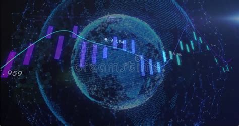 Digital Globe With Fluctuating Graphs And Data Points In Futuristic Animation Stock Footage