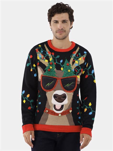 Holiday Time Mens Long Sleeve Christmas Sweater With Drink Pocket