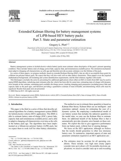 Extended Kalman Filtering For Battery Management Systems Of LiPB