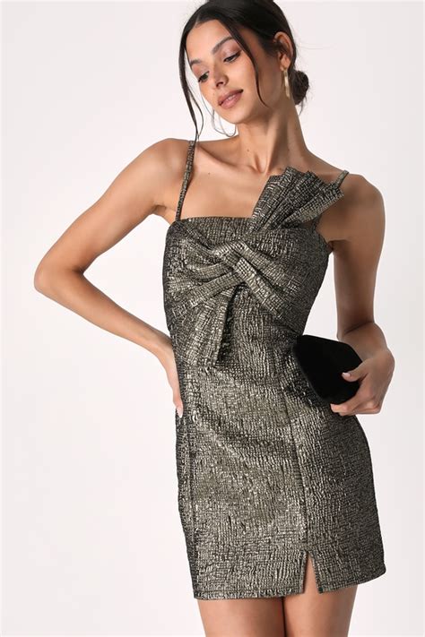 Gold Metallic Dress Twist Front Dress Metallic Mini Dress Lulus