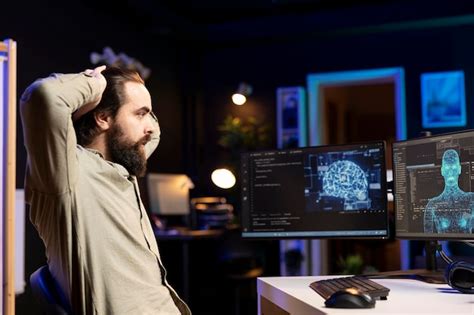 premium photo ai robot gaining humanoid form inside computer shocking