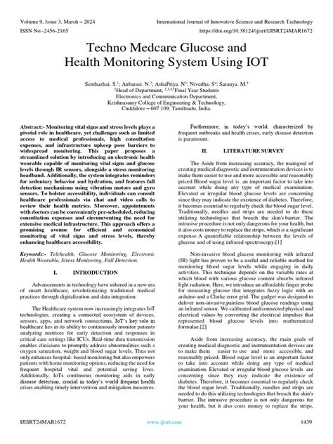 Techno Medcare Glucose And Health Monitoring System Using Iot Pdf Monitoring Medicine