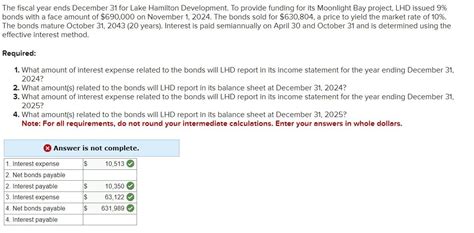 Solved The Fiscal Year Ends December 31 For Lake Hamilton