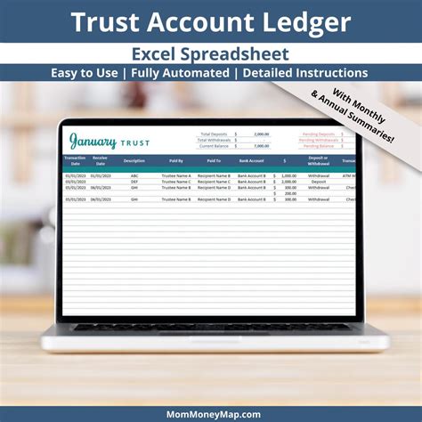 Trust Account Ledger Register With Monthly And Annual Summaries Excel