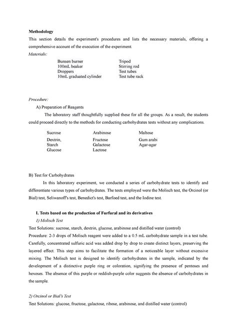 Qualitative Test For Carbohydrates Lab Report Conclusion At Derek
