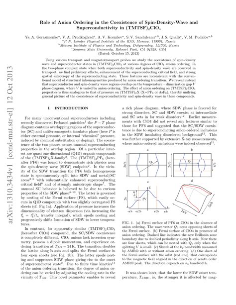 Pdf Role Of Anion Ordering In The Coexistence Of Spin Density Wave And Superconductivity In