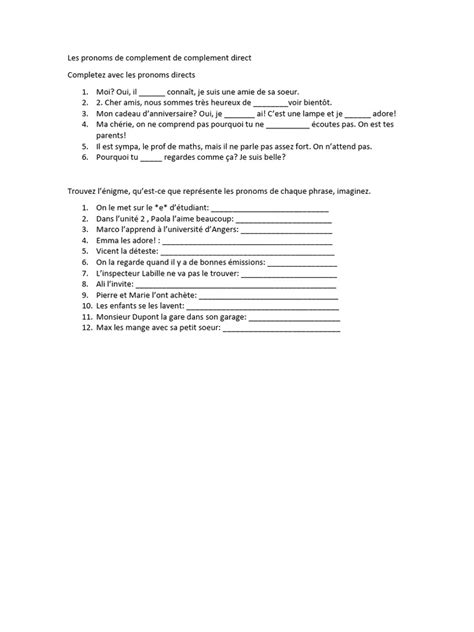 pronom c o d exercice pdf