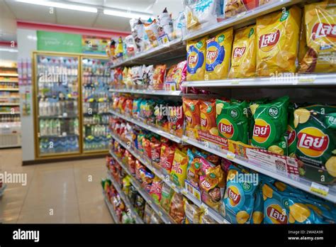Phuket Thailand April 15 2023 Potato Chips Lays On Display Inside 7 Eleven Convenience