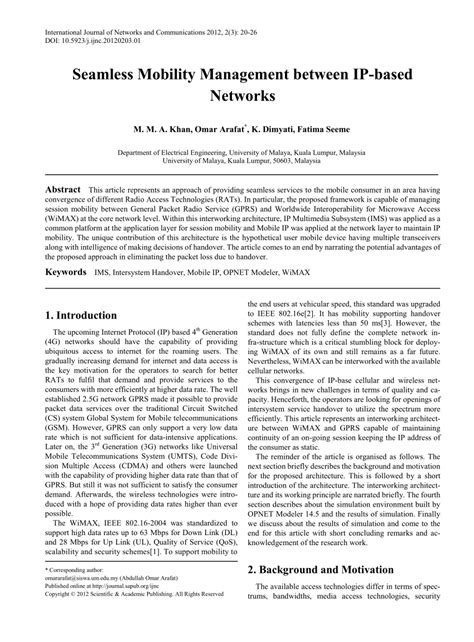 Pdf Seamless Mobility Management Between Ip Based Networks