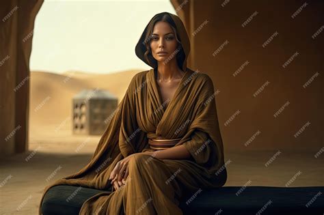 Premium Ai Image A Woman In A Brown Dress Sitting On A Couch