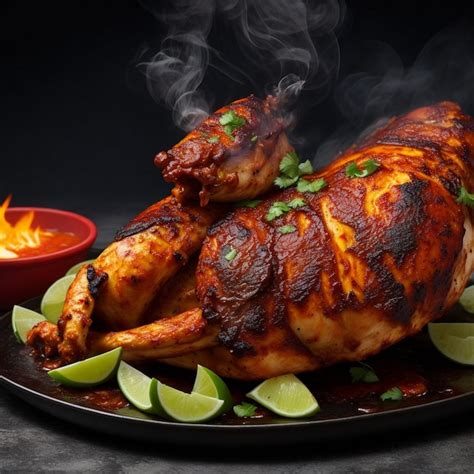 Premium Ai Image Roasted Chicken Grill Realistic Isolated On Black