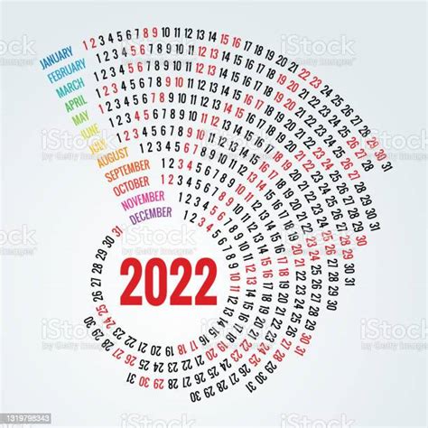 2022 년 라운드 캘린더 플래너 2022년 캘린더 템플릿입니다 사진 로고 및 텍스트를 위한 장소와 문구 디자인 인쇄 템플릿 기업 및 비즈니스 캘린더 대패에 대한 스톡 벡터
