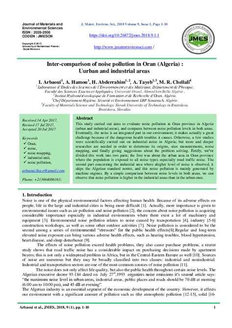 Pdf Inter Comparison Of Noise Pollution In Oran Algeria U Urban