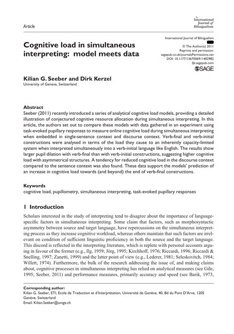 Pdf Cognitive Load In Simultaneous Interpreting Model Meets Data