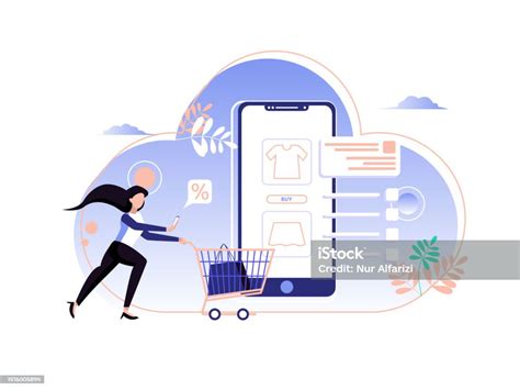 온라인 쇼핑 컨셉 일러스트레이션 웹 디자인 모바일 앱 배너 플랫 스타일 일러스트레이션이 있는 랜딩 페이지에 적합합니다 비즈니스에 대한 스톡 벡터 아트 및 기타 이미지