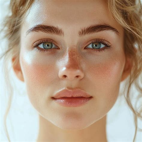 A Woman With Freckles On Her Face And A Freckle On Her Face Premium