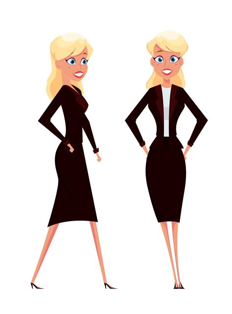 Standing And Walking Blonde Fashionable Cartoon Businesswoman 2515948