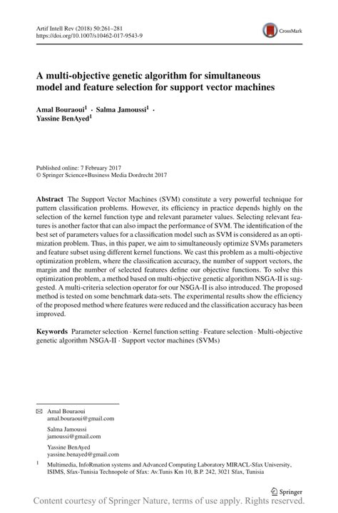a multi objective genetic algorithm for simultaneous model and feature