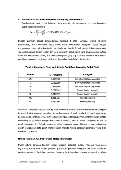 solution least squares method tidal analysis analisi pasut metode