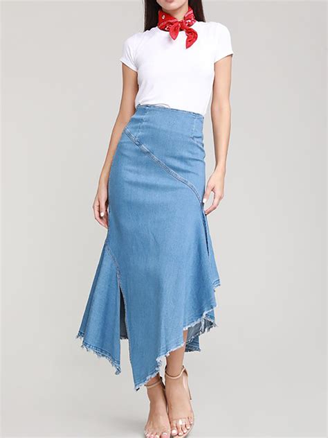 A2y Womens Casual Rayon High Waist Back Zipper Denim Jean Long Skirts