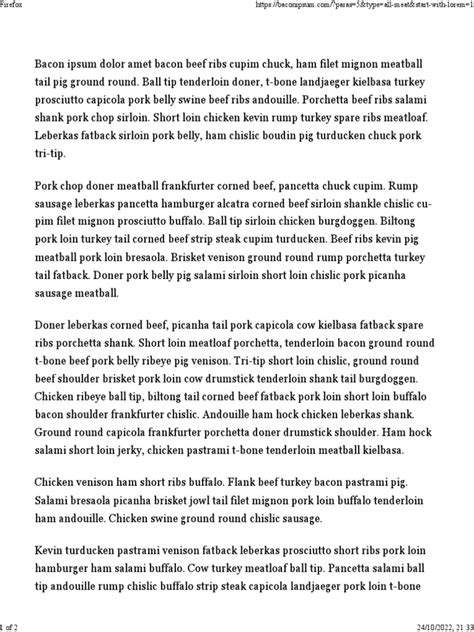 Bacon Ipsum A Meatier Lorem Ipsum Generator Pdf Beef Pork