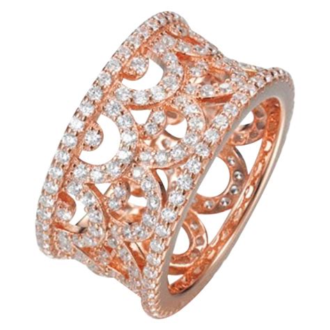 340 Carat Cubic Zirconia Rose Gold Plated Filigree Crown Wedding Band