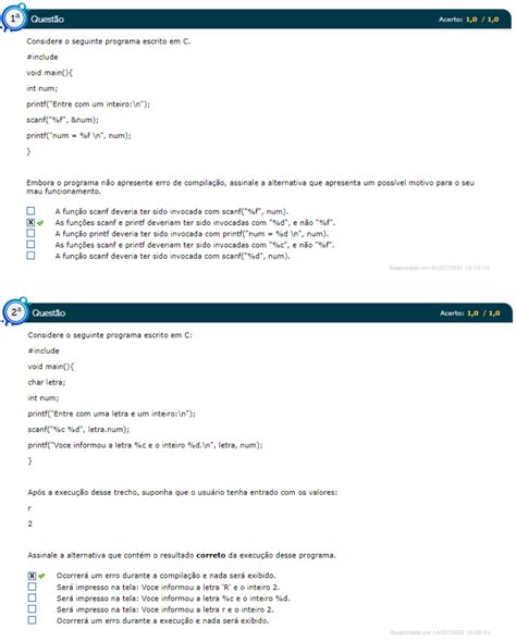 Simulado 1 Introdução à Programação Estruturada em C Análise e