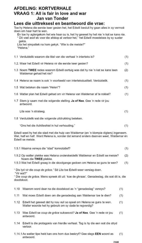 Afdeling Kortverhale Vraag 1 All Is Fair In Love And War Jan Van Tonde