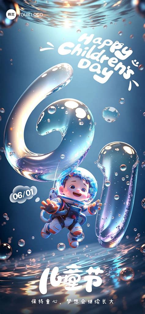 企业六一儿童节节日祝福3d全屏竖版海报aigc