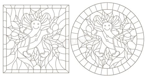 等高设置了与在彩色玻璃样式的例证新年和圣诞节、姜人、霍莉分支和丝带在th 向量例证 插画 包括有 要素 圣诞节 127204566