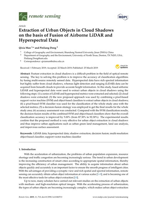 Pdf Remote Sensing Extraction Of Urban Objects In Cloud Shadows On The Basis Of Fusion Of