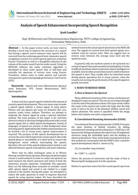 Analysis Of Speech Enhancement Incorporating Speech Recognition Pdf