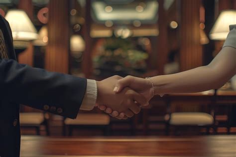 Businessman Woman Shaking Hands Premium Ai Generated Image