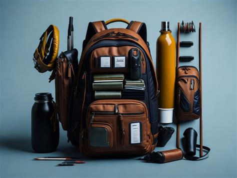 Premium Photo The Contents Of Backpack Laid Out On Wooden Floor Next
