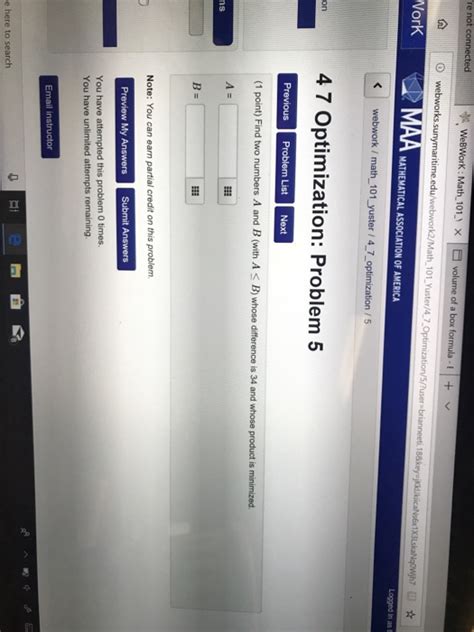 solved 101 1 × work math 101 yuster 47 4 7 optimization